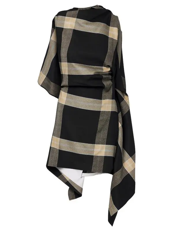 Loewe Caped Checked Minidress - Black