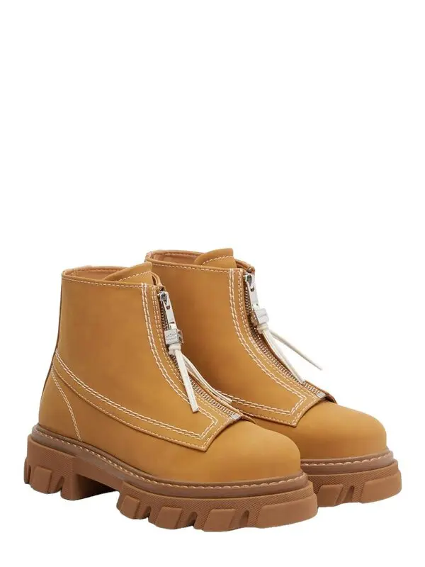 GANNI Coated Ankle Boots - Brown