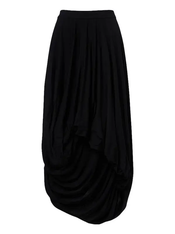 Junya Watanabe Asymmetric Draped Wool Midi Skirt - Black