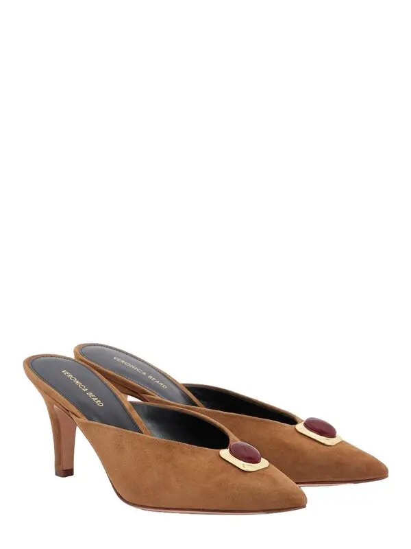 Veronica Beard Rochelle Embellished Suede Mules - Brown