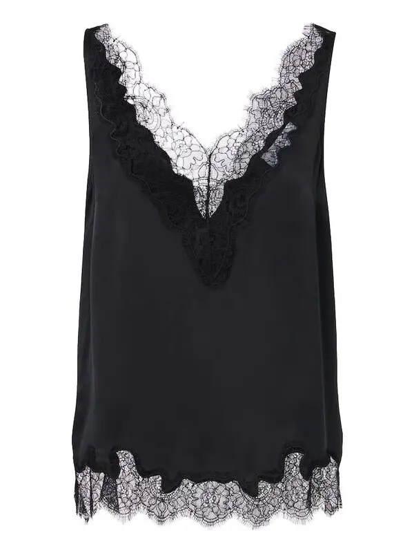 Velvet By Graham & Spencer Lace-trimmed Silk Satin Top - Black