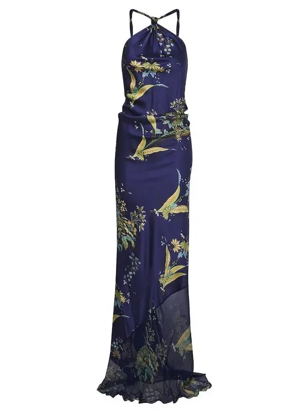 Staud Charli Printed Silk-blend Maxi Dress - Blue