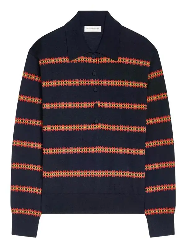 Dries Van Noten Striped Wool Polo - Blue