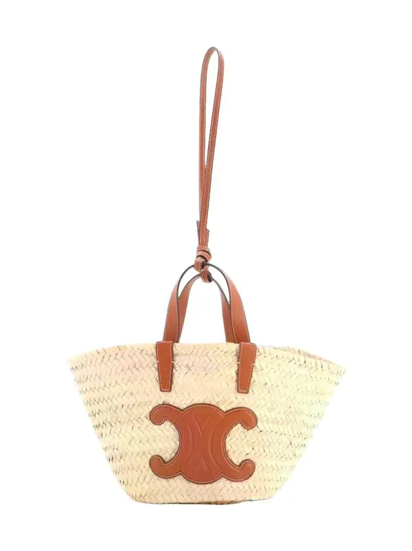Celine Classic Panier Basket Raffia And Leather Teen Tote Bag - Brown