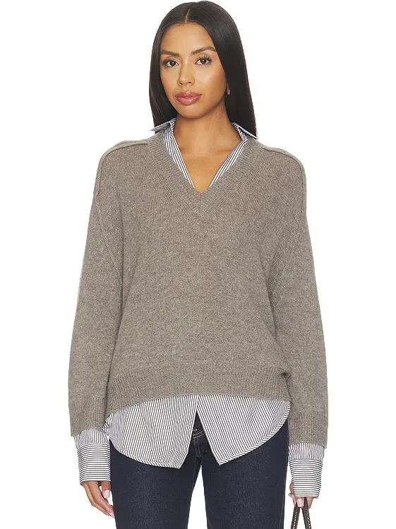Brochu Walker V-neck Printed Layered Pullover Sweater In . Also - Grey