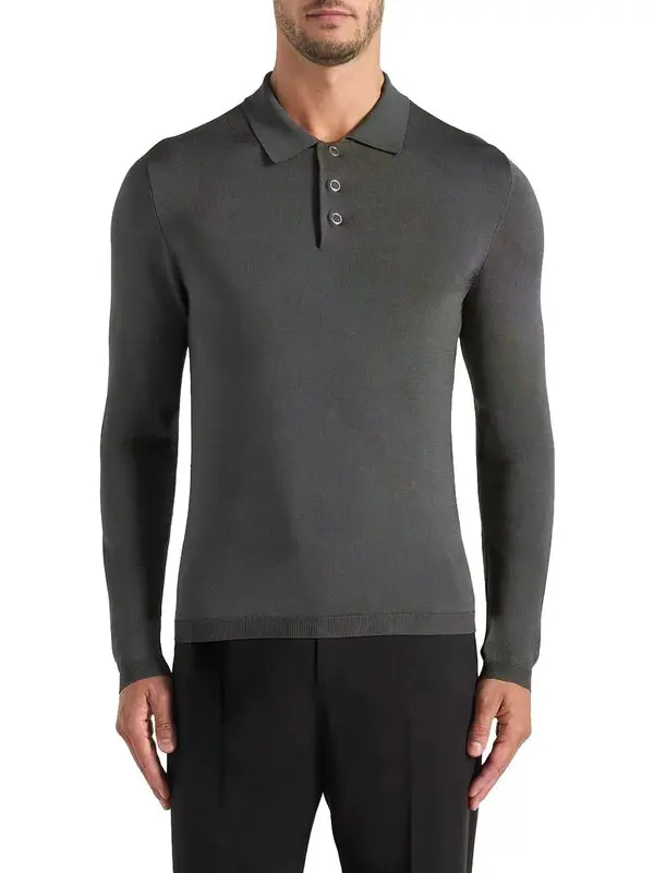 Manière De Voir Pl002 In Luxe Knitted Long-sleeve Polo Top - Grey