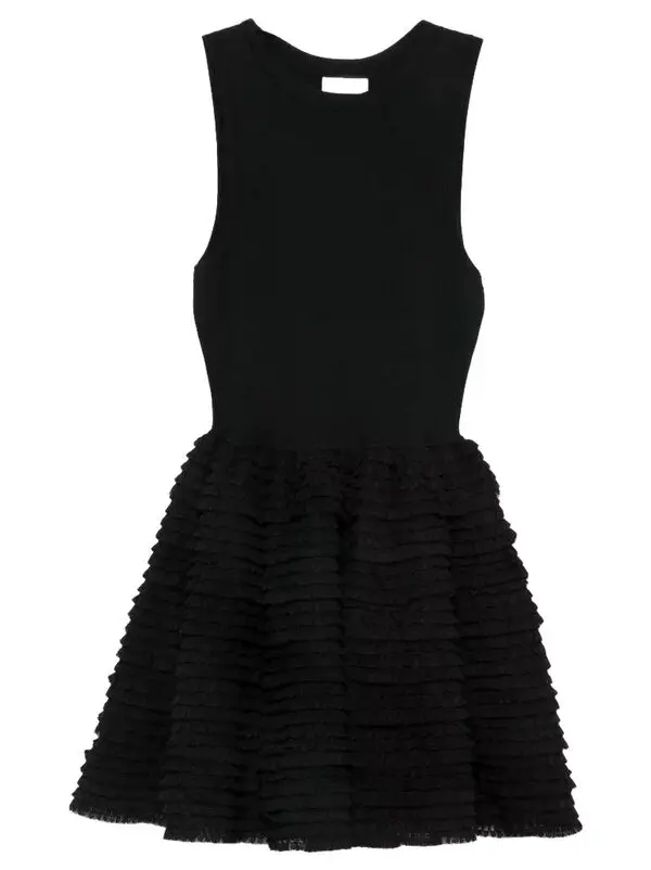 Sandro Ruffled Knitted Mini Dress - Black