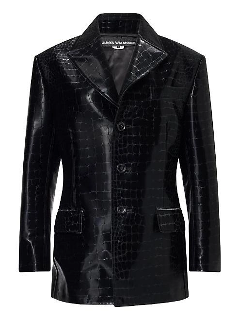 Junya Watanabe Embossed Notch-lapel Faux-leather Blazer - Black