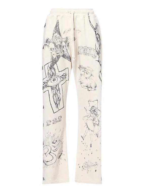 HELLSTAR Graffiti Mirror Straight-leg Cotton-jersey Jogging Bottoms - Grey