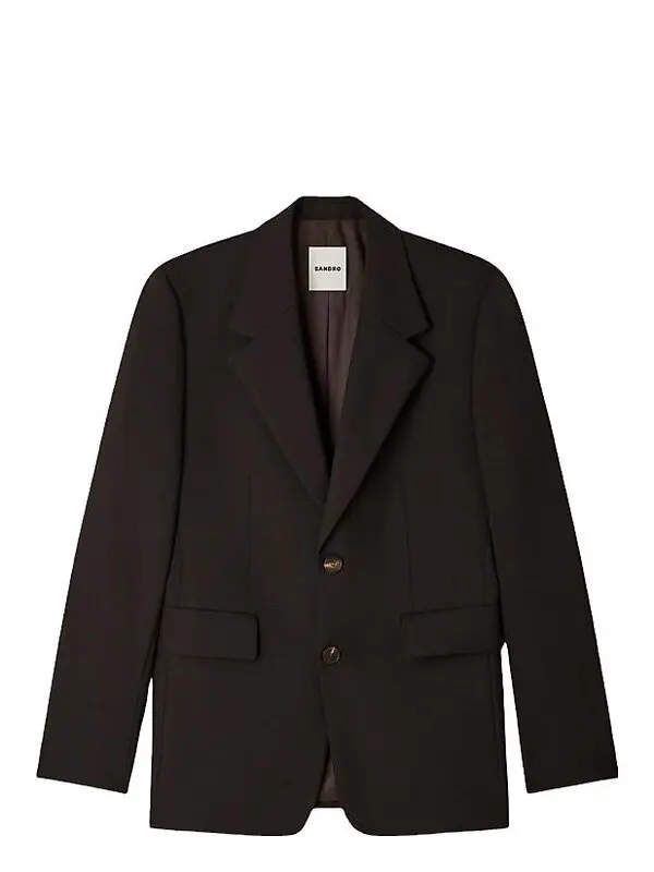 Sandro Collared Single-breasted Wool Suit Jacket - Chocolate