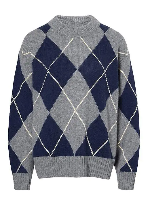 REFORMATION Cove Argyle Cashmere And Wool Jumper - Thunder Multi Argyle