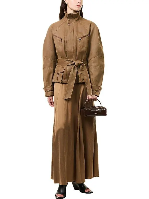 OUDE WAAG Funnel-neck Belted Cotton-blend Jacket - Camel