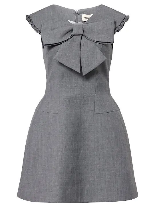 SHUSHU/TONG Bow-embellished Wool-blend Midi Dress - Grey