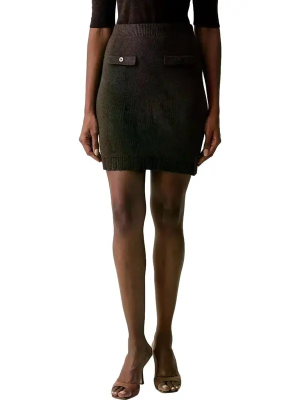 TWINSET Ribbed-knit Pocket-detail Mini Skirt - Brown