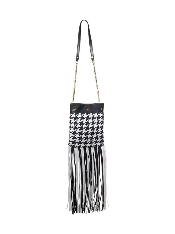 Versace Houndstooth-pattern Fringed-hem Shoulder Bag - Black