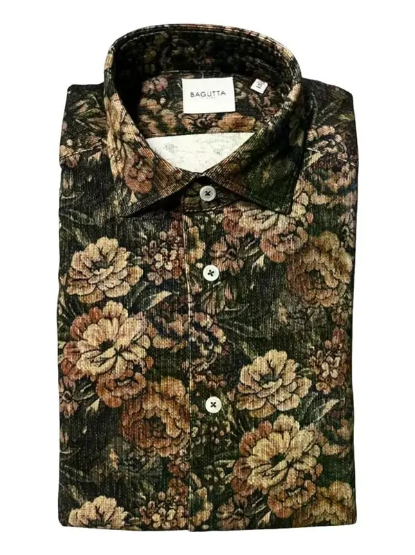 BAGUTTA Floral-print Corduroy Shirt - Green