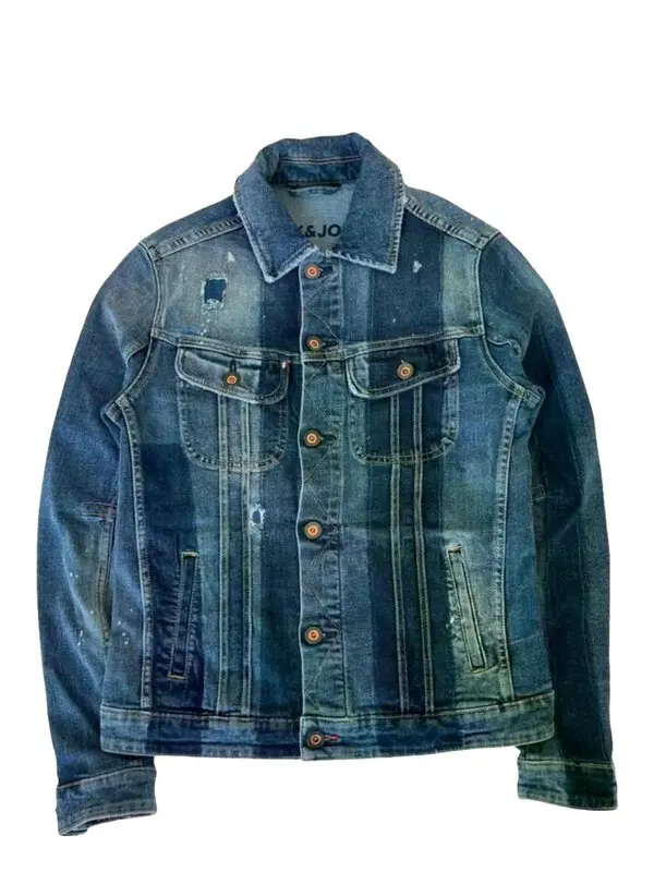 R.D.D. BY JACK JONES Distressed Panelled Denim Jacket - Blue