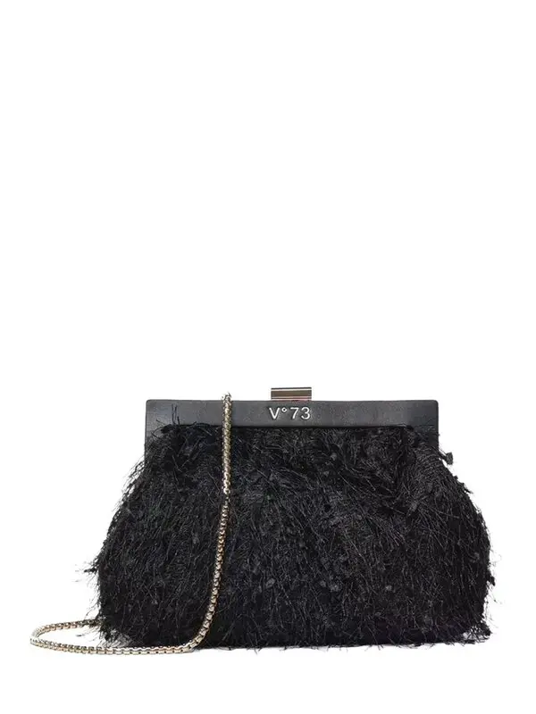 V°73 Feather-effect Clutch Bag - Black