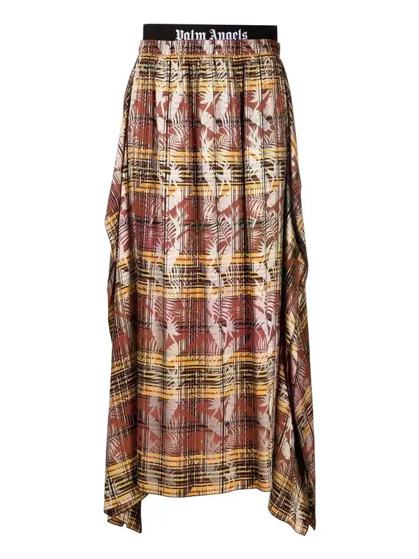 Palm Angels Palm Leaf Check Pattern Skirt - Brown