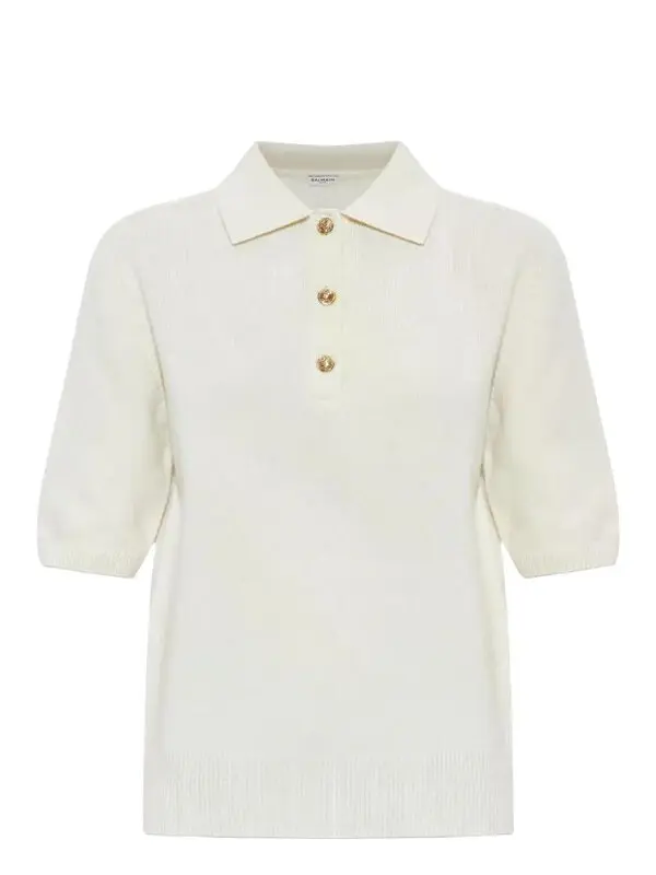Balmain Short-sleeve Wool Polo Shirt - Neutrals