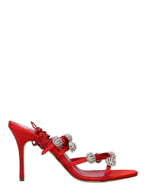 Manolo Blahnik Crystal-embellished Satin Sandals - Red