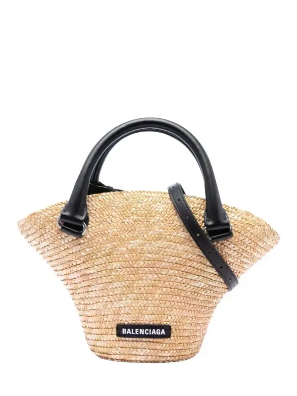 Balenciaga 2010 Mini Raffia Beach Basket Tote Satchel - Neutrals