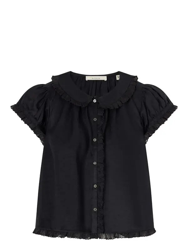 DÔEN Karina Ruffled Ramie Blouse - Black