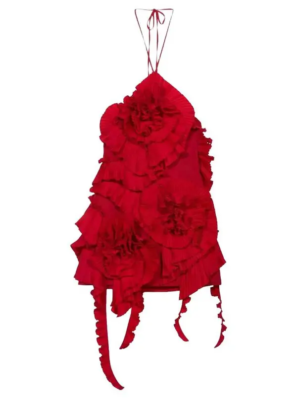 Blumarine Pleated-rose Mini Dress - Red
