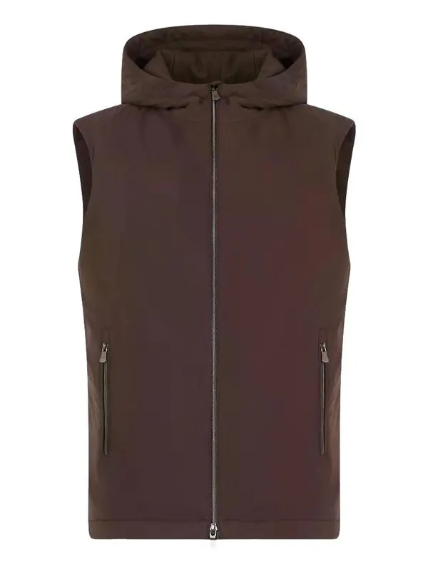 Fedeli Hooded Zip-up Gilet - Brown