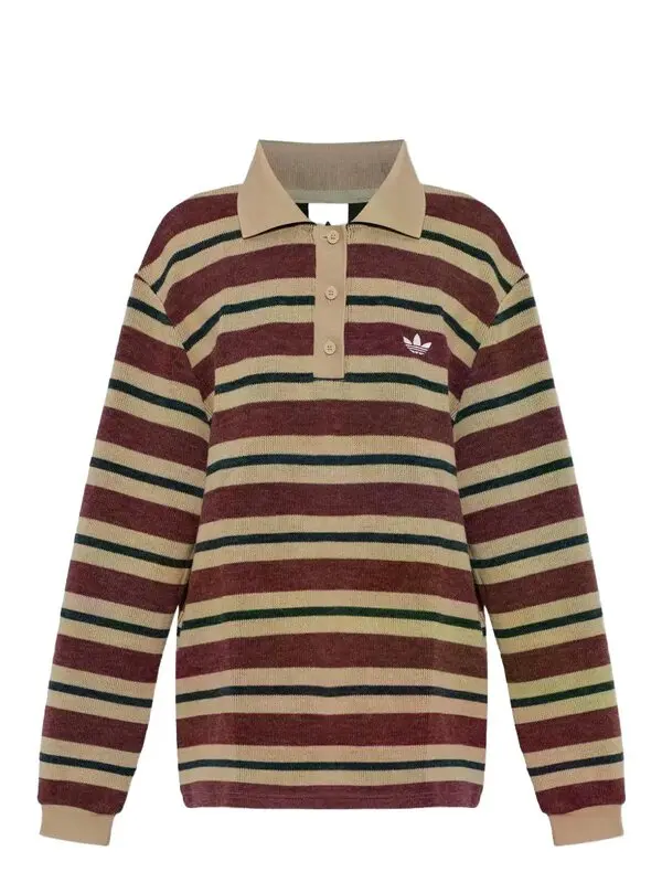 Adidas Striped Long-sleeve Polo Shirt - Red