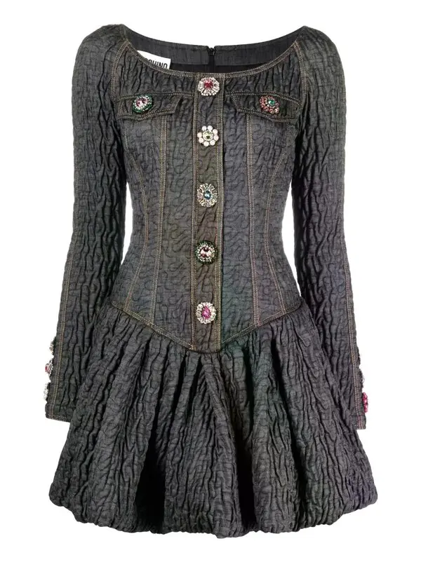 Moschino Crystal-embellished Textured Minidress - Black