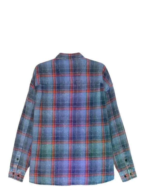 JUUN.J Check-pattern Bleached-effect Shirt - Blue
