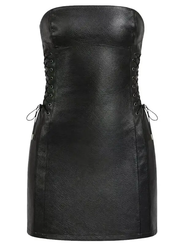 OW Lace-up Strapless Dress - Black