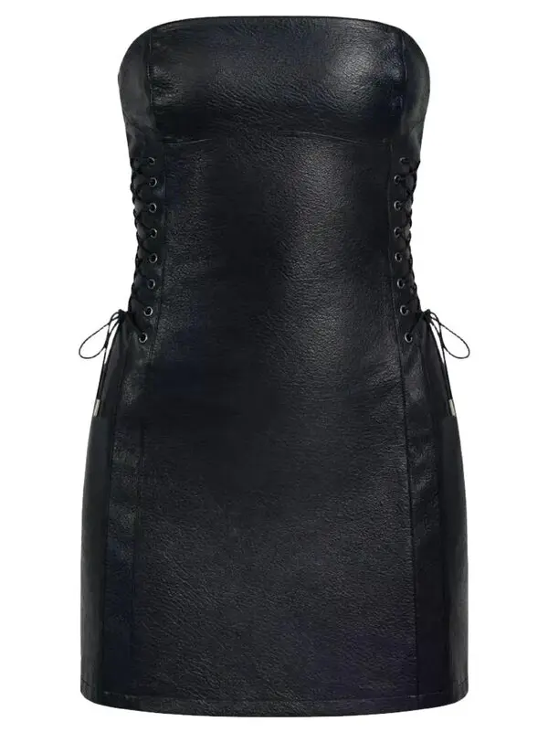 OW Lace-up Strapless Dress - Black