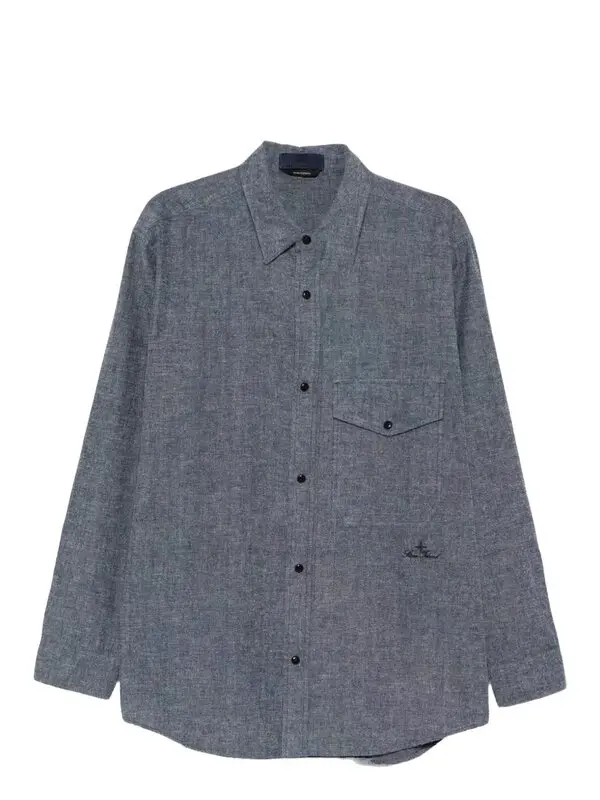Stone Island Logo-embroidered Chest-pocket Shirt - Blue