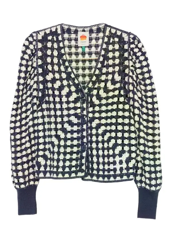 Farm Rio Crochet-knit Buttoned Cardigan - Blue