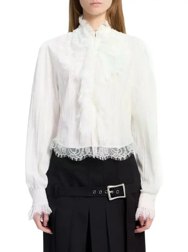 ANN DEMEULEMEESTER Lace-trim Ruffled Blouse - White