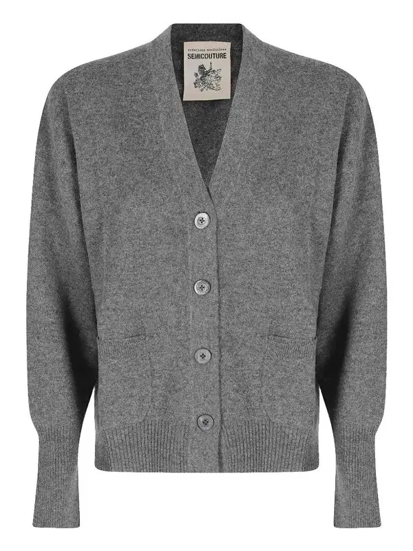 SEMICOUTURE Esther V-neck Patch-pocket Cardigan - Grey