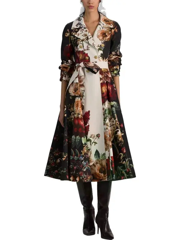 Alice + Olivia Ellie Floral-print Trench Coat - Black