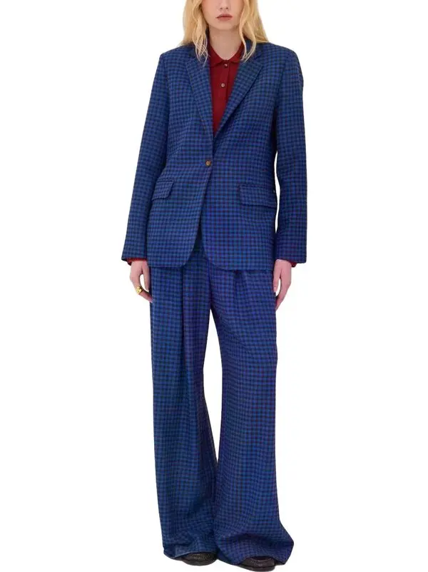 OTTOD'AME Gingham-check Notched-lapels Blazer - Blue