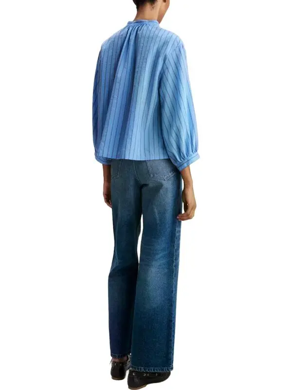 A.p.c. Bela Striped Officer-collar Blouse - Blue