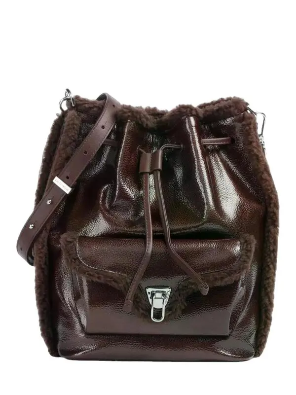 COCCINELLE Shearling-trim Bucket Bag - Brown