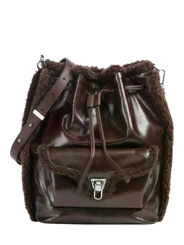 COCCINELLE Shearling-trim Bucket Bag - Brown