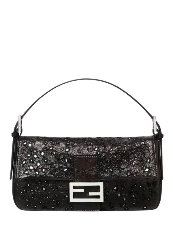 Fendi Baguette Mirror-embellished Leather Tote Bag - Black