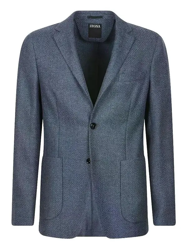 Zegna Herringbone-knit Blazer - Blue