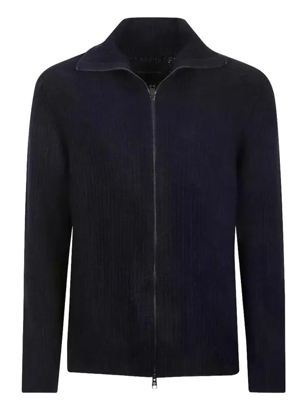 Tagliatore Ribbed-knit Zip-up Cardigan - Blue