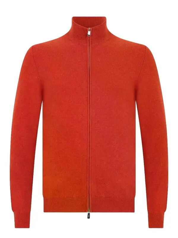 Fedeli Zip-up High-neck Cardigan - Red