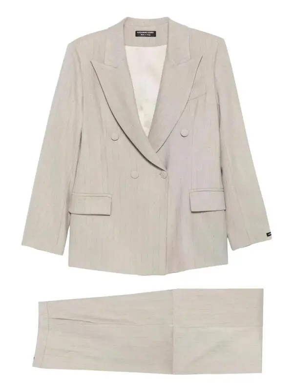 ALESSANDRO LEGORA Pinstriped Double-breasted Suit - Neutrals