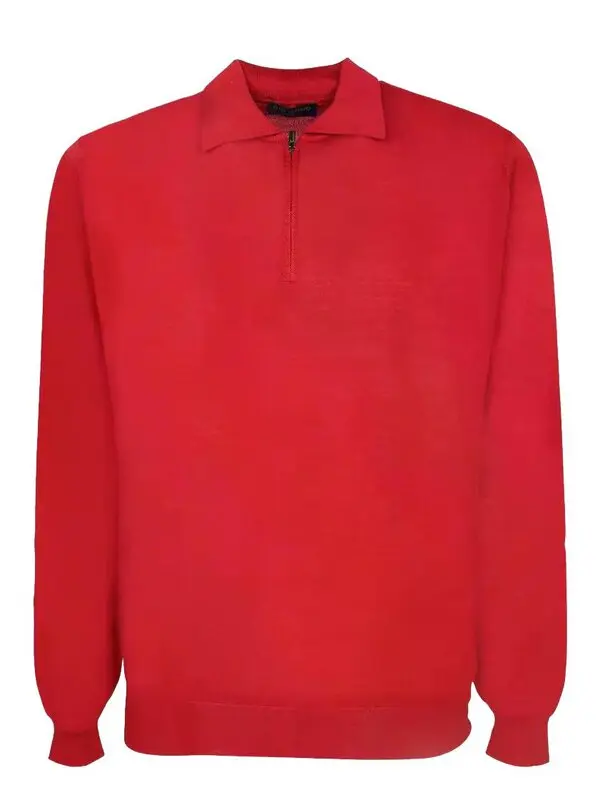 DELL'OGLIO Quarter-zip Knitted Polo Shirt - Red