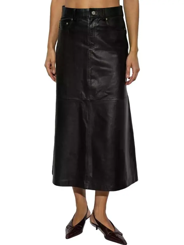 BY MALENE BIRGER Solene Leather Midi Skirt - Black